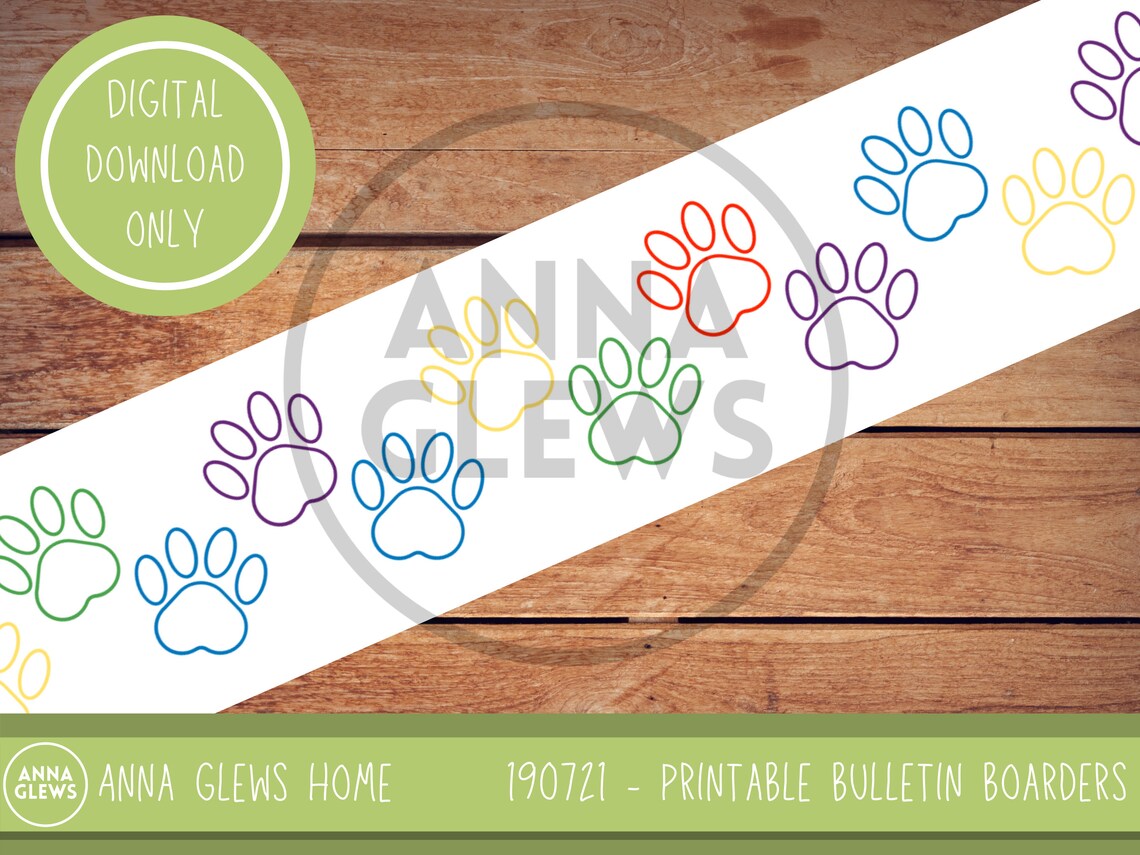 Classroom Bulletin Board Border Rainbow Paw Print Pattern | Etsy