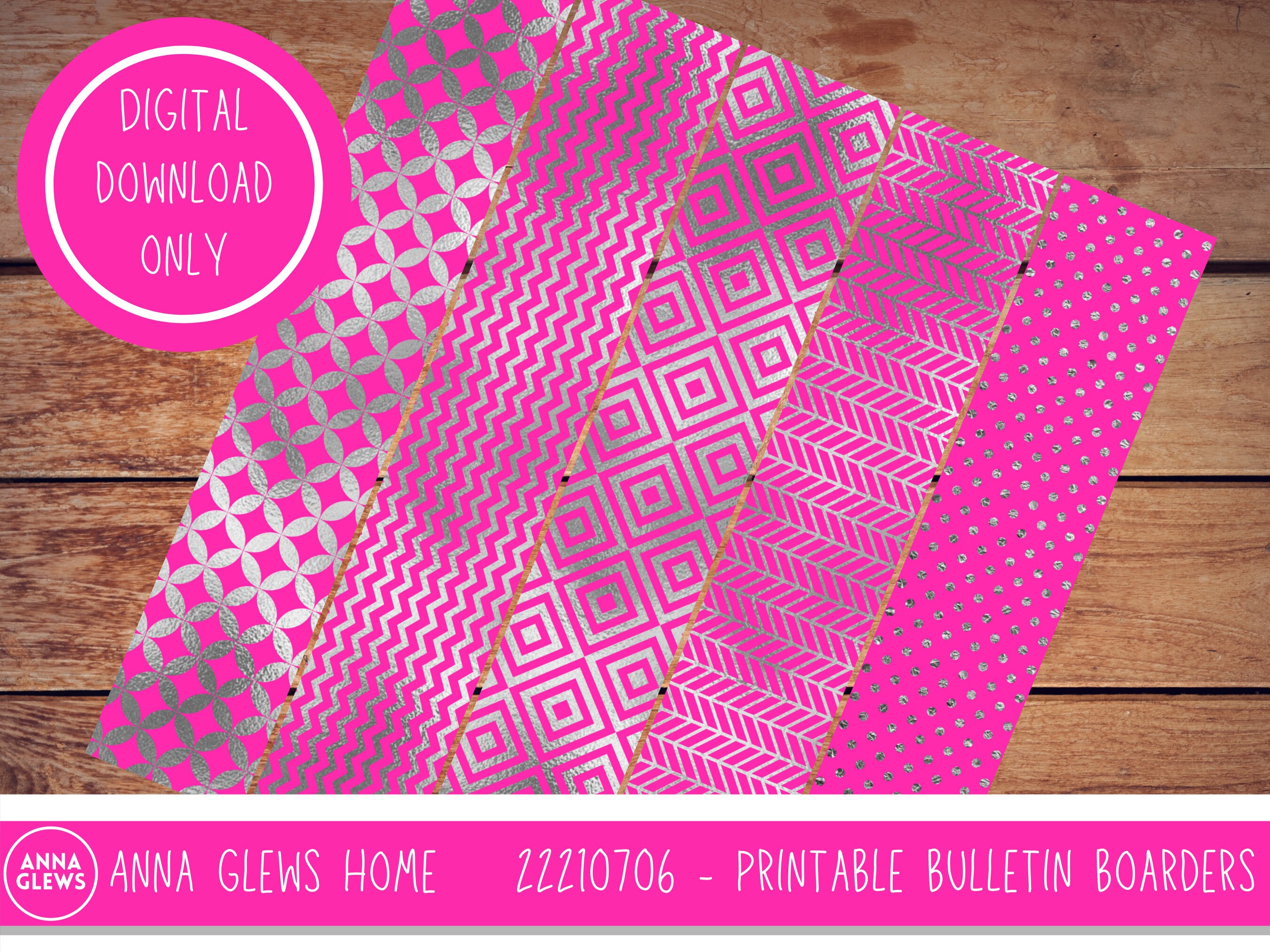 Classroom Bulletin Board Border Silver Pink Geometric Pattern Classroom ...