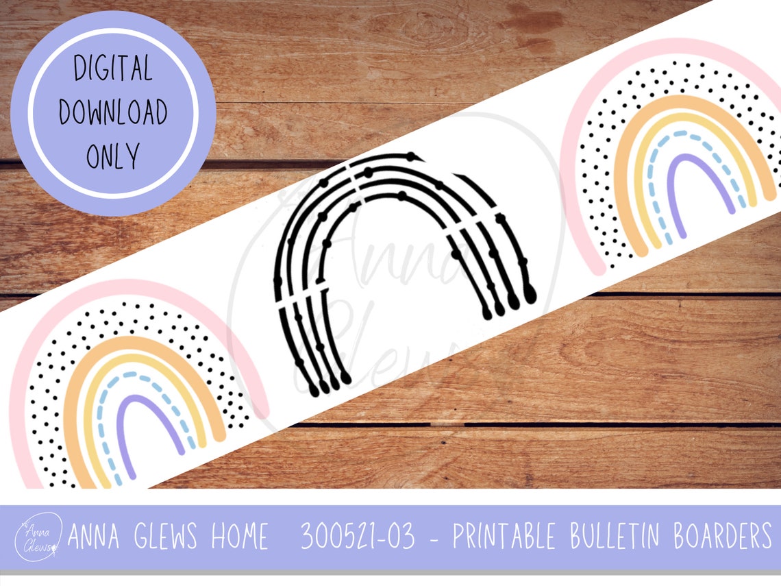 Classroom Bulletin Board Border Pastel Boho Rainbow Pattern Decor Low ...