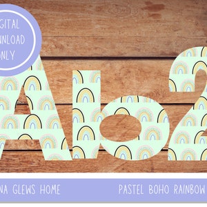 Classroom Bulletin Board Display Letters & Numbers Pastel Boho Rainbow ...