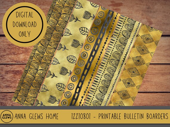Classroom Bulletin Board Border Nature Gold Boho Pattern | Etsy
