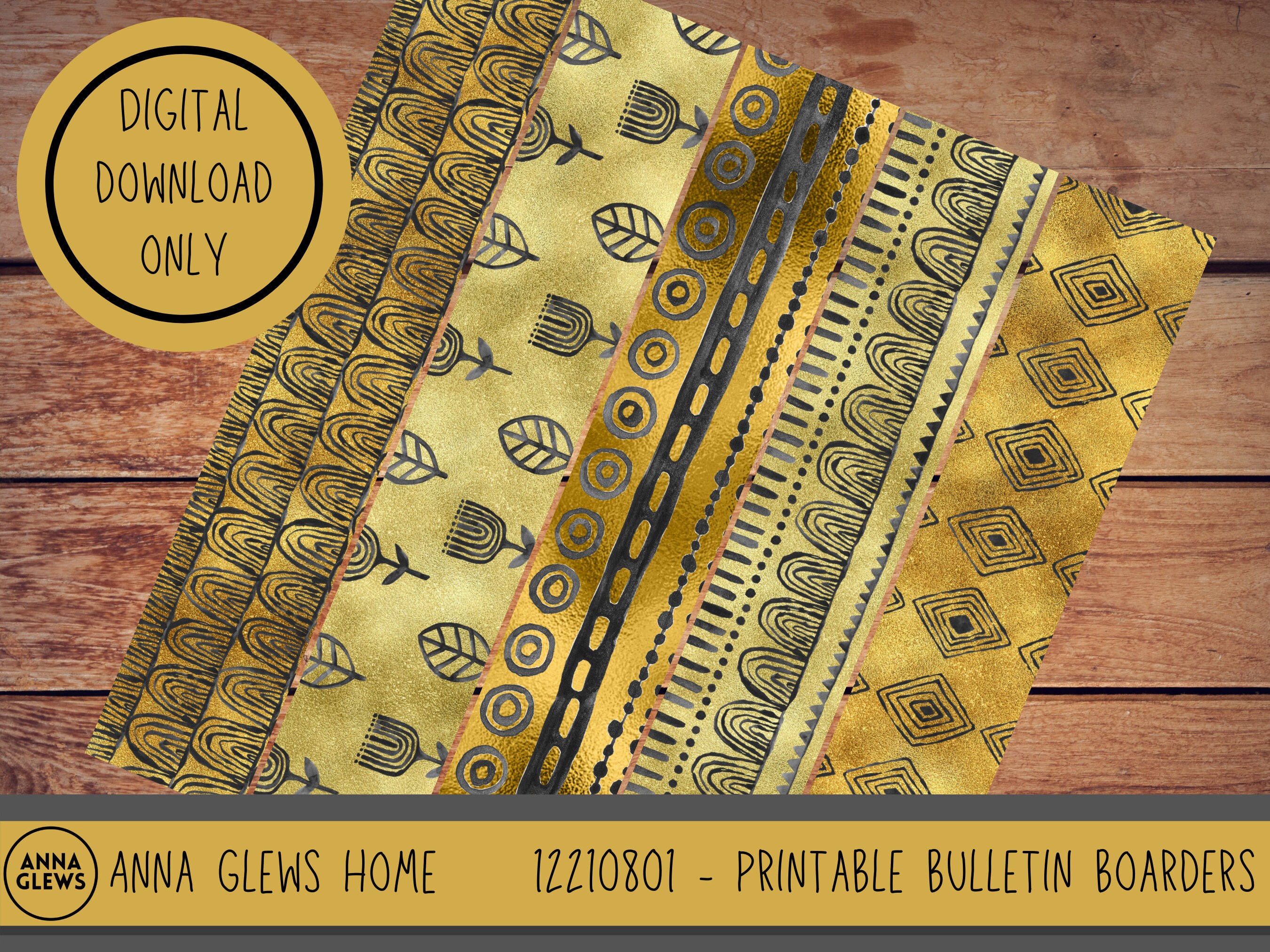 Classroom Bulletin Board Border Nature Gold Boho Pattern - Etsy