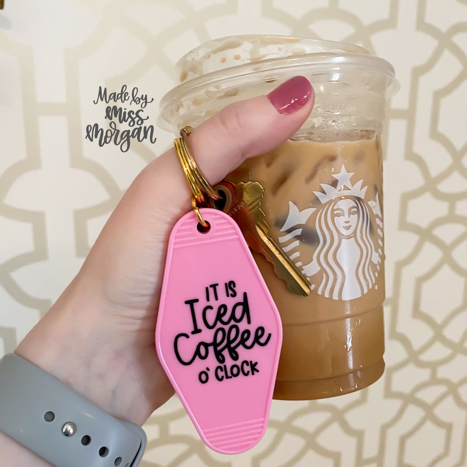 Iced Coffee O'clock Motel Style Keychain Coffee Lover - Etsy