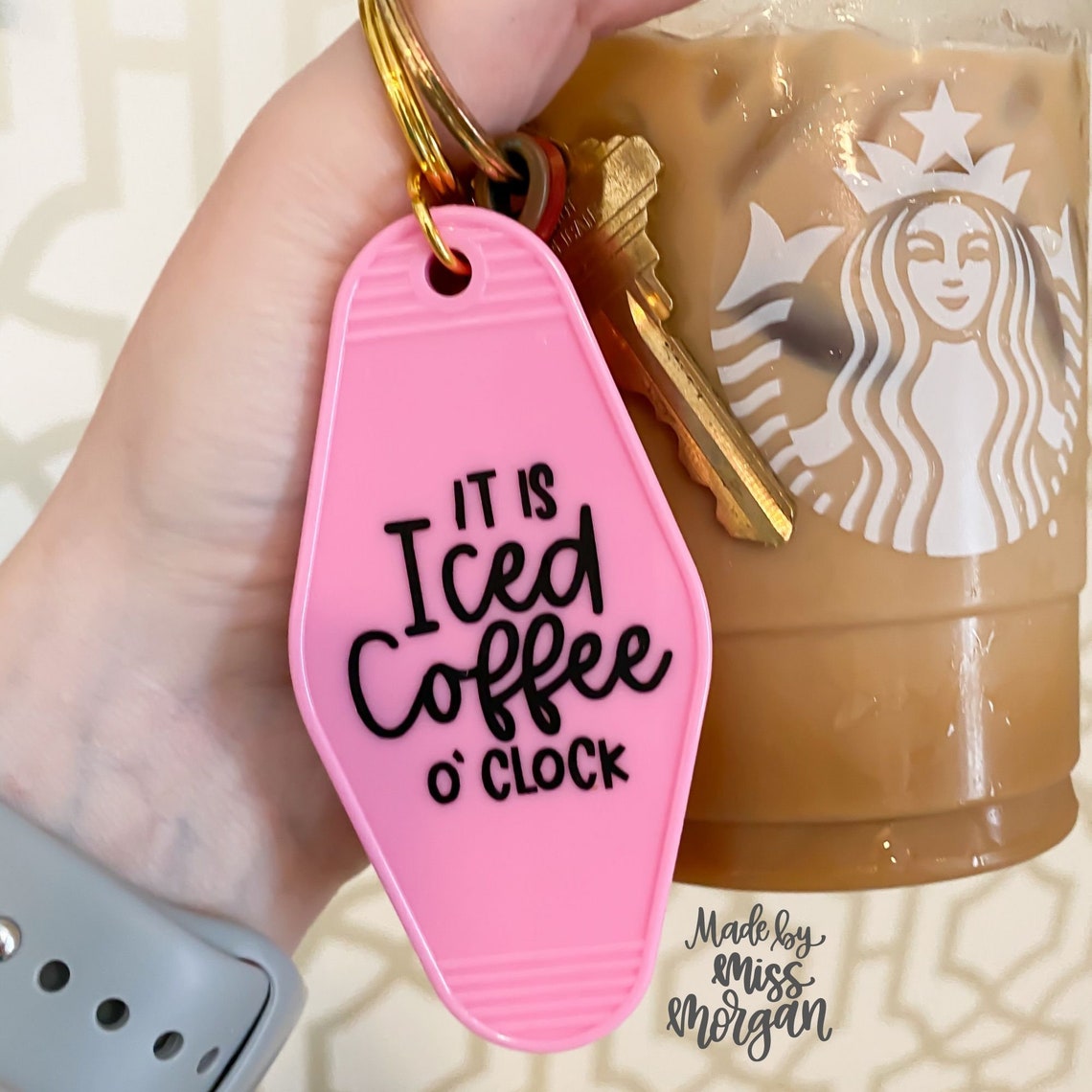 Iced Coffee O'clock Motel Style Keychain Coffee Lover | Etsy