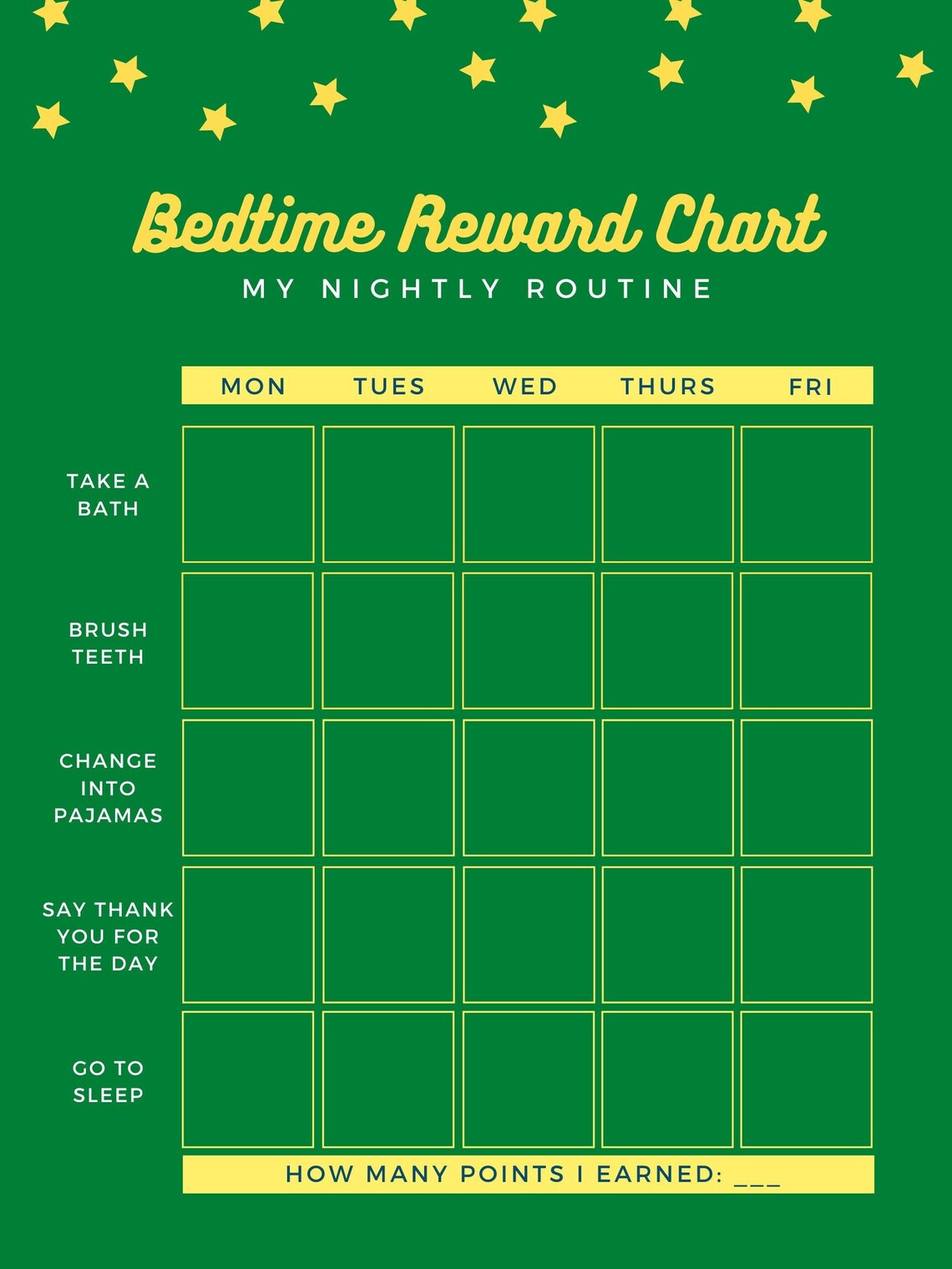 Kids Bedtime Reward Chart PNG Digital Download - Etsy
