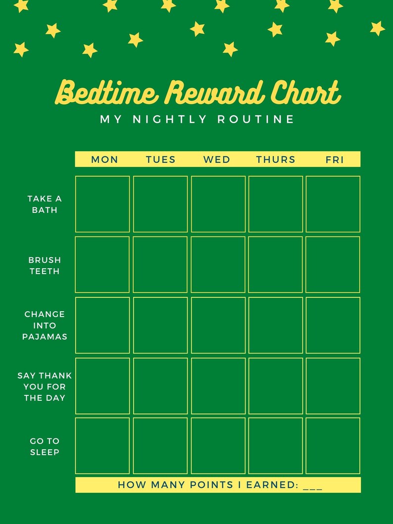 Kids Bedtime Reward Chart PNG Digital Download - Etsy