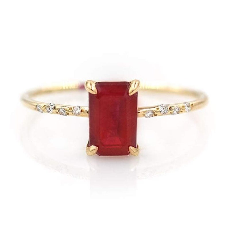 Ruby Stacked Ring Ruby Ring Emerald Cut Ruby Ring 14k - Etsy