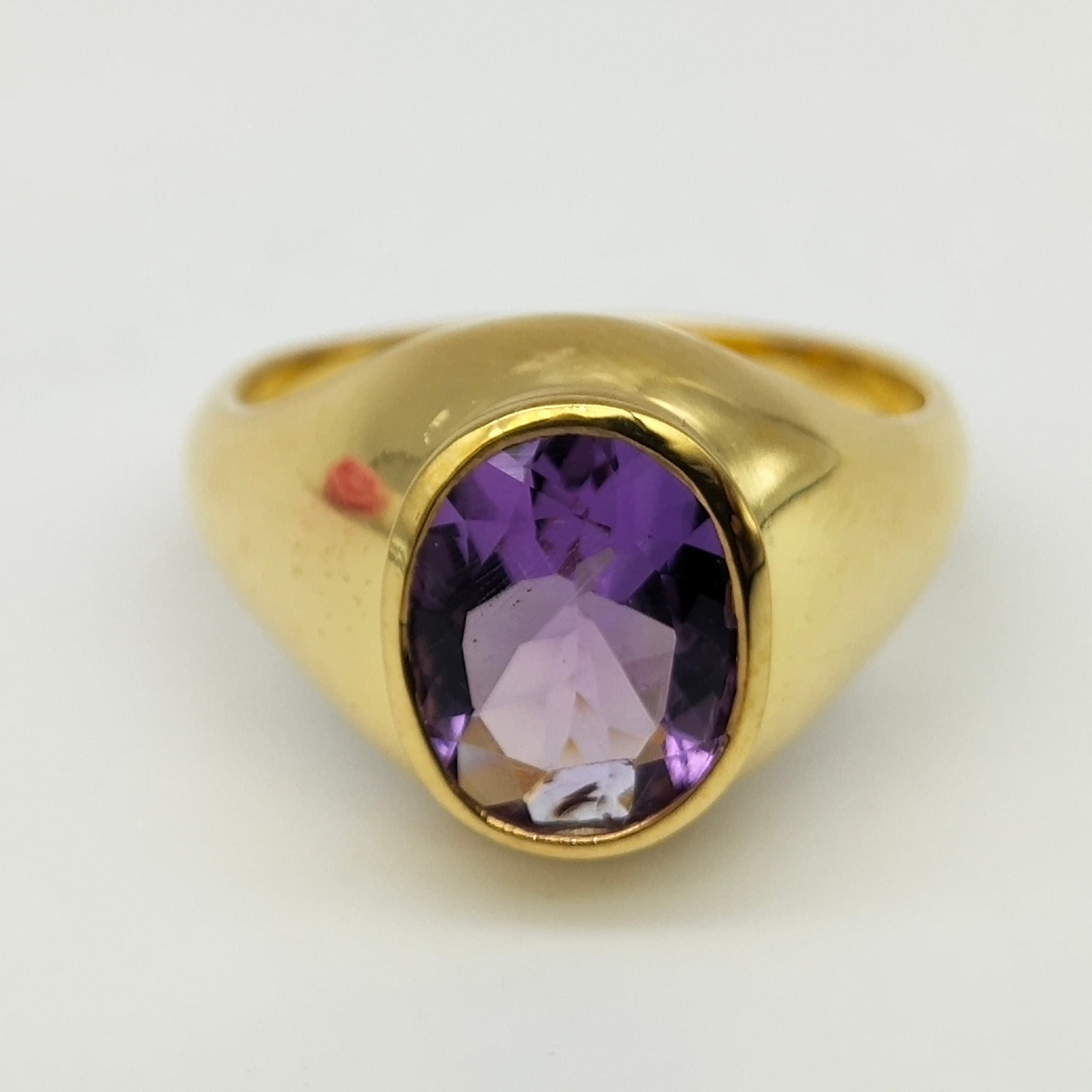 Natural Amethyst Men's Ring/ Vintage Amethyst Ring/ Sterling Silver Amethyst Men's Ring/ 18K ...
