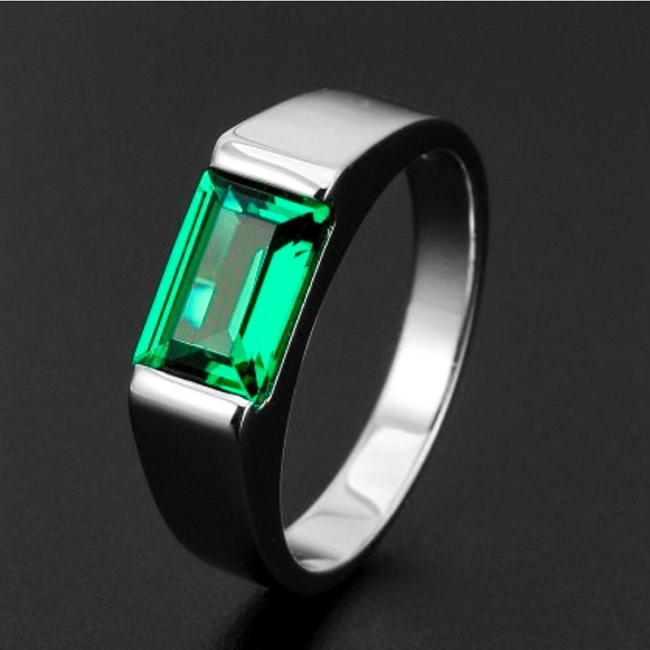 Emerald Mens Ring Half Bezel Emerald Ring Emerald Men - Etsy