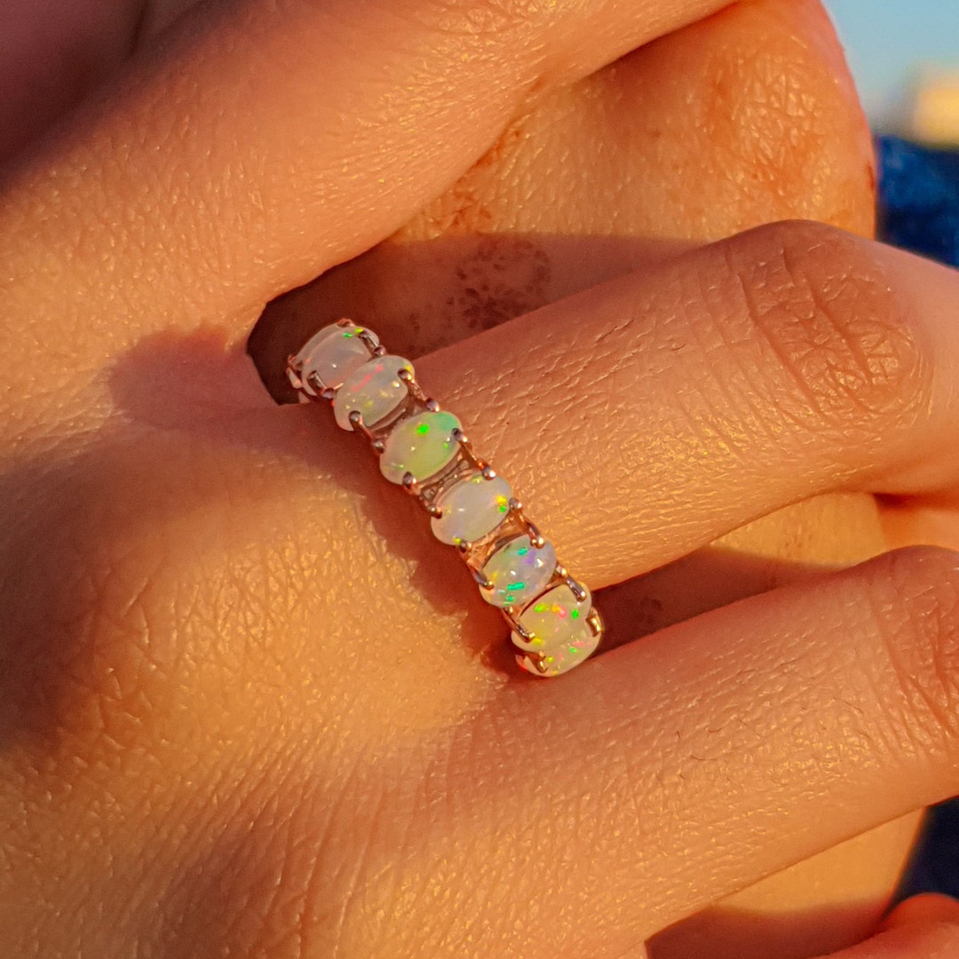 Opal Eternity Band Ring for Women/ Opal Wedding Bands/ Opal Engagement Ring/ White Opal Ring ...