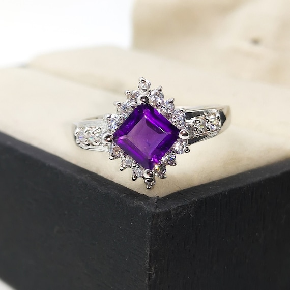 Princess Cut Amethyst Ring Naturlicher Amethyst Ring Sterling Silber Amethyst Ring Lila Edelstein Ring Februar Birthstone Ring CZ Ring Etsy