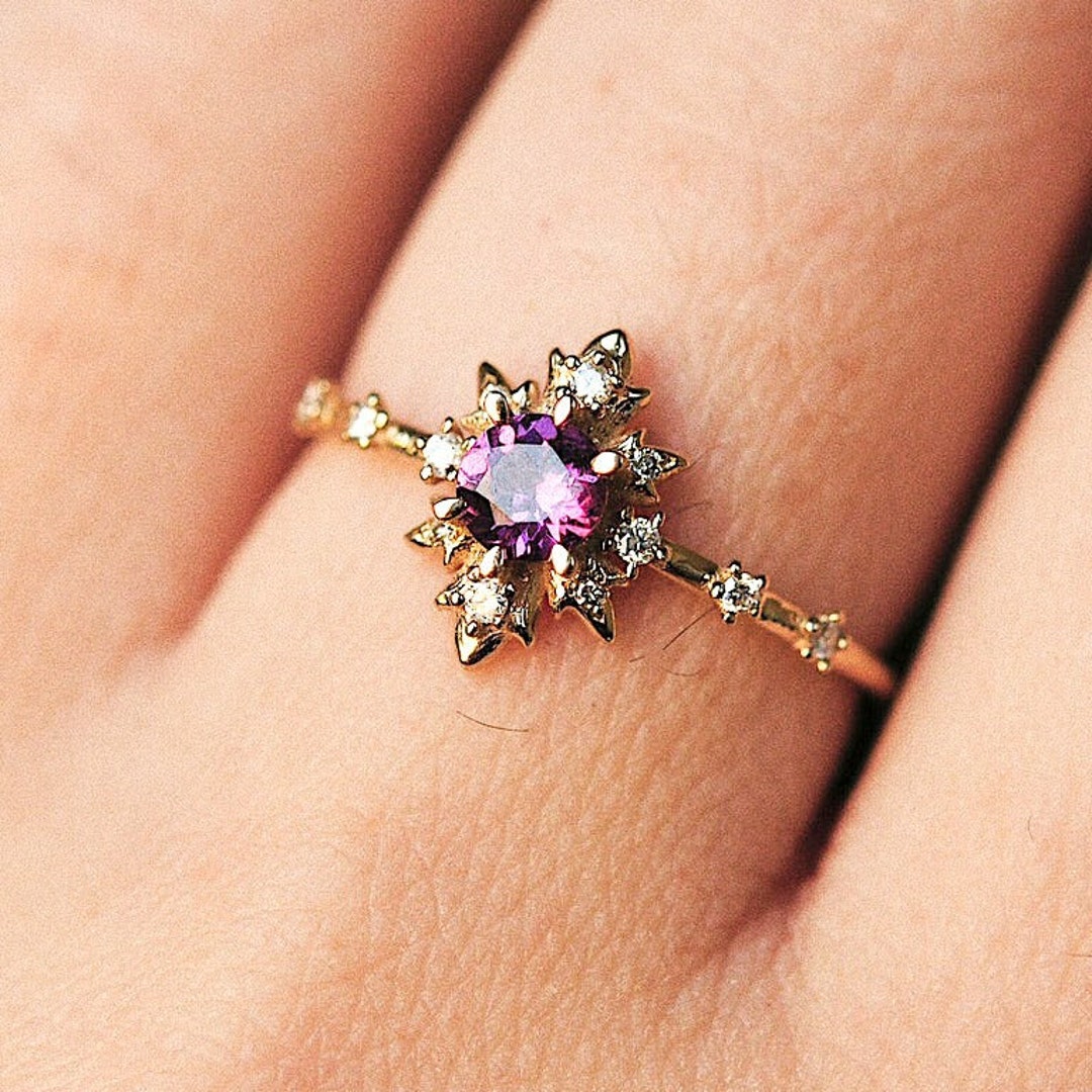Pink Spinel Engagement Ring - Sterling Silver Spinel Ring - Stacking ...