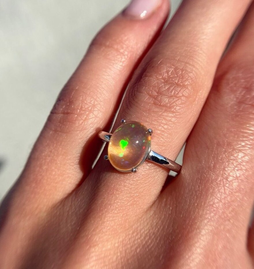 Ethiopian Fire Opal Ring / Simple Opal Ring / White Opal Ring - Etsy