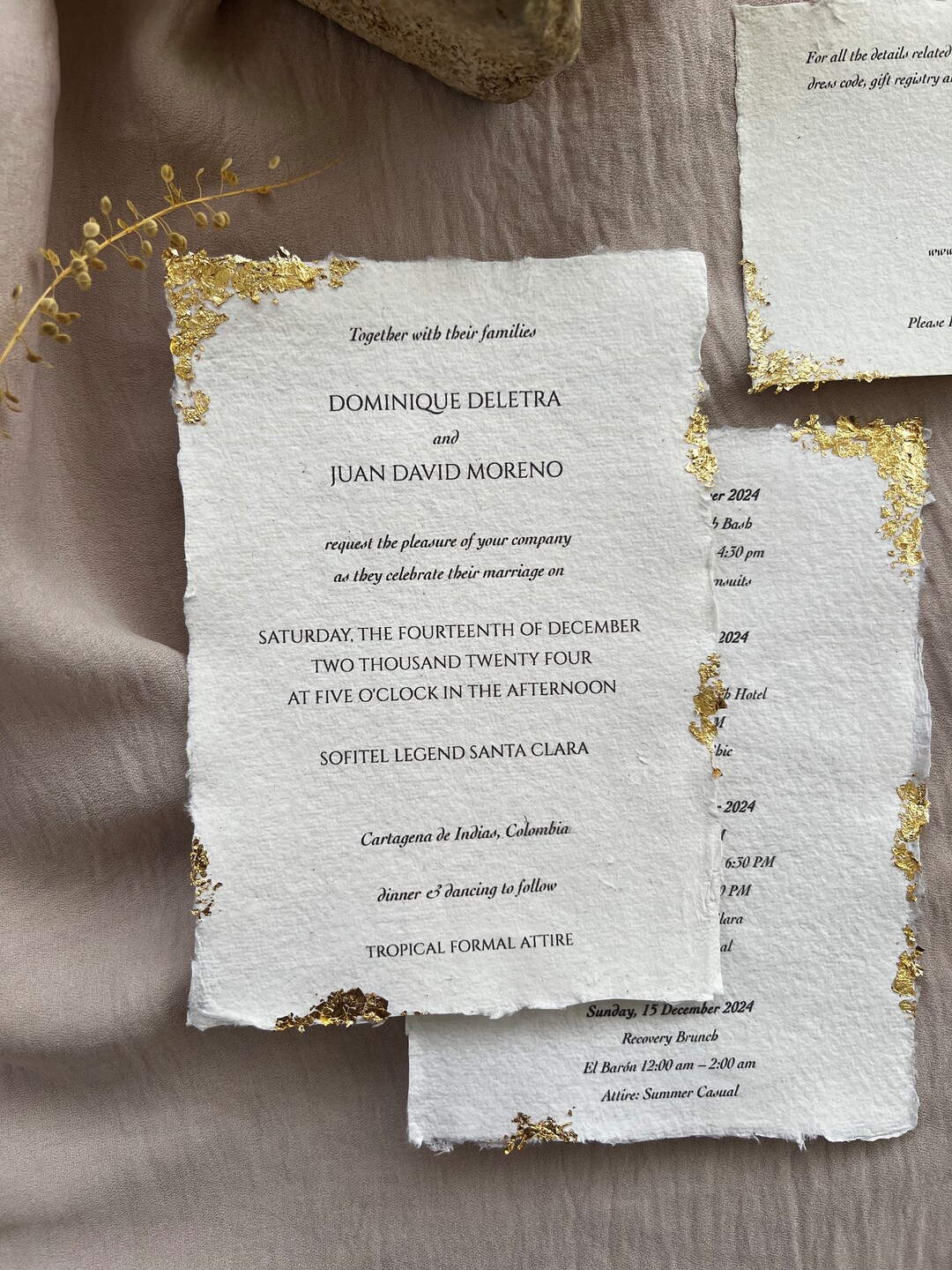 Gold Leaf Handmade Paper Invitation DIN A6 Including Envelopes I ...