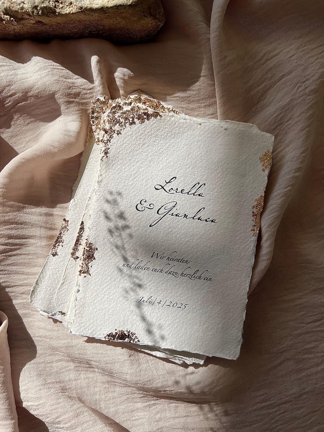 Elegant Handmade Paper Invitation Card With Gold Leaf, DIN A6 | 2026 - Etsy