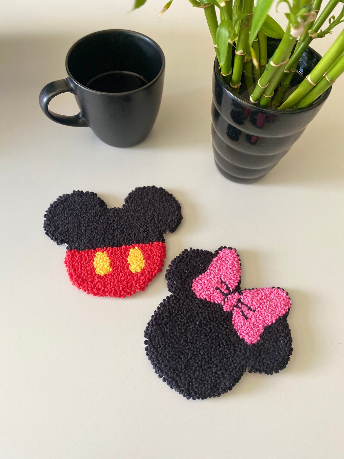 Mickey Mouse Punch Needle Coaster Rug Coaster Drink | Etsy