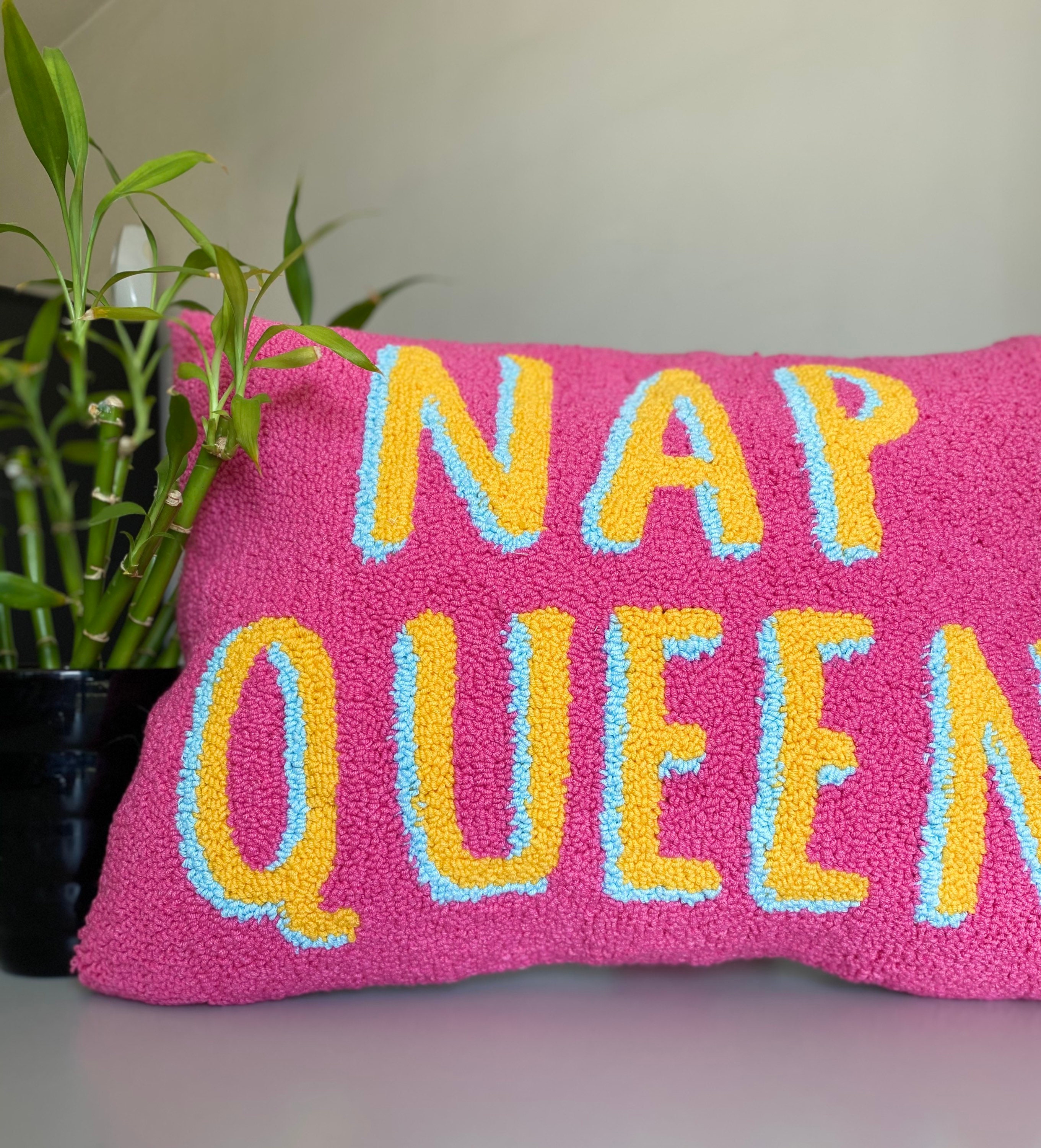 Handmade Punch Needle ' Nap Queen ' Pink Pillow - Etsy
