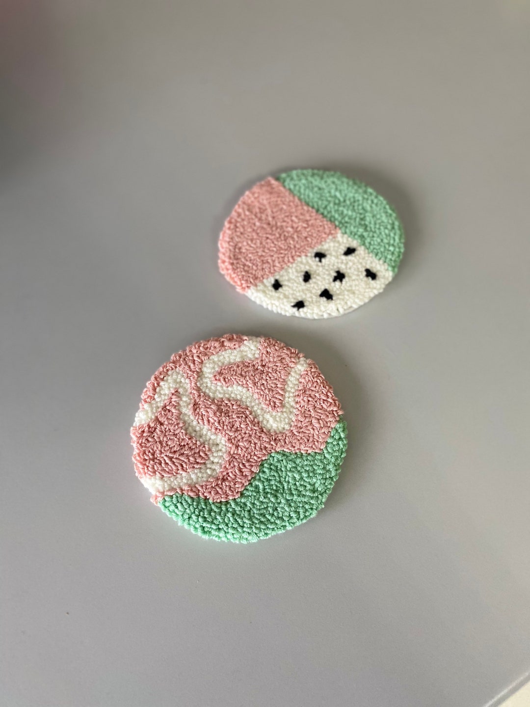 2 Piece Set of Punch Needle Coaster Rug Coaster Drink Coaster Kitchen ...