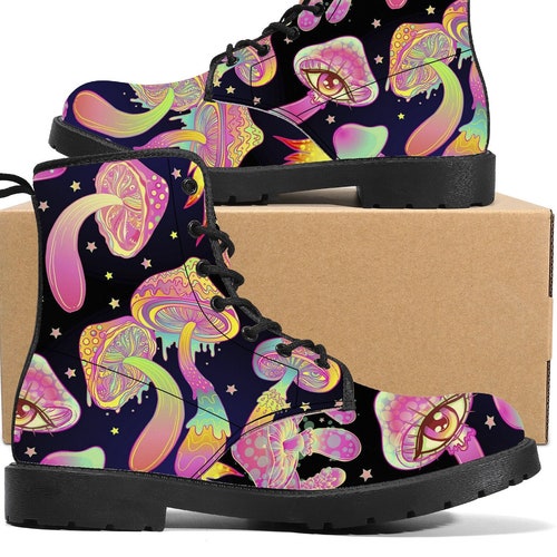 Psychedelic Boots Trippy Mushroom Combat Boots Magic - Etsy