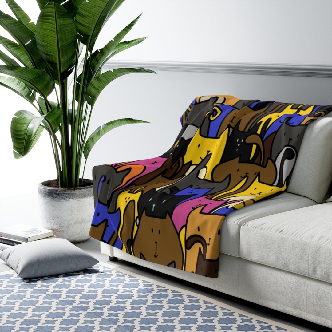 Funny Cats Blanket Cat Themed Sherpa Fleece Blanket Cute Fluffy Throw ...