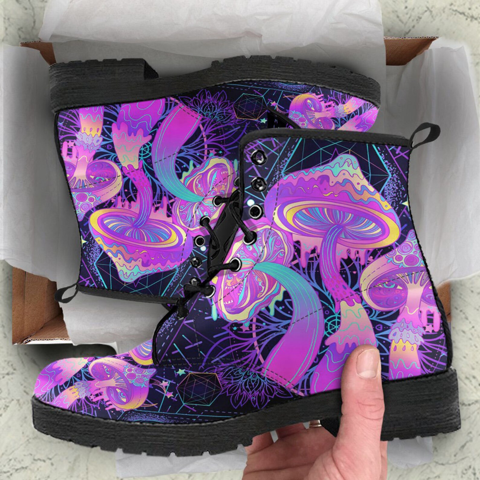 Psychedelic Boots Trippy Mushroom Combat Boots Magic - Etsy