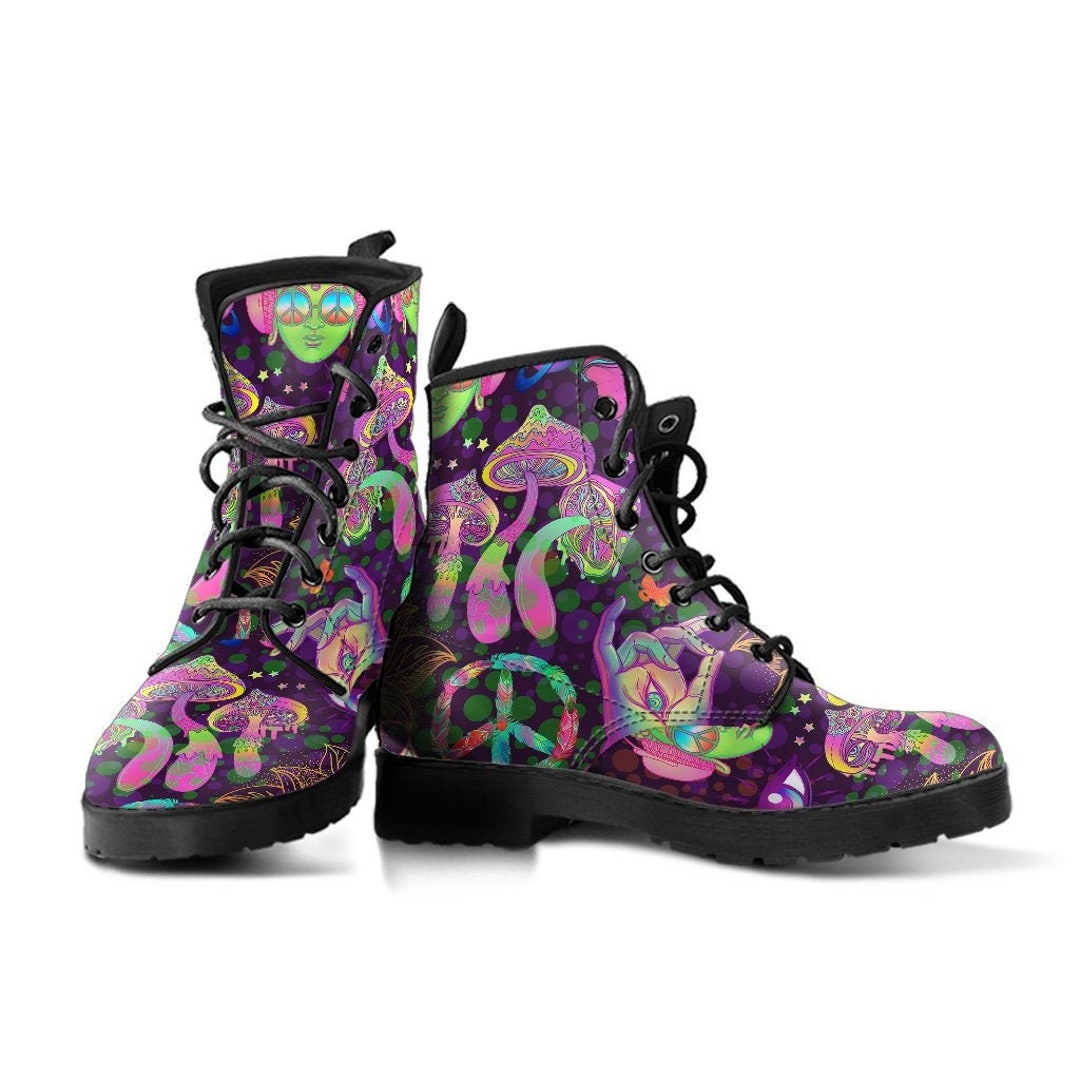 Psychedelic Boots // Trippy Mushroom Combat Boots // Elephant - Etsy