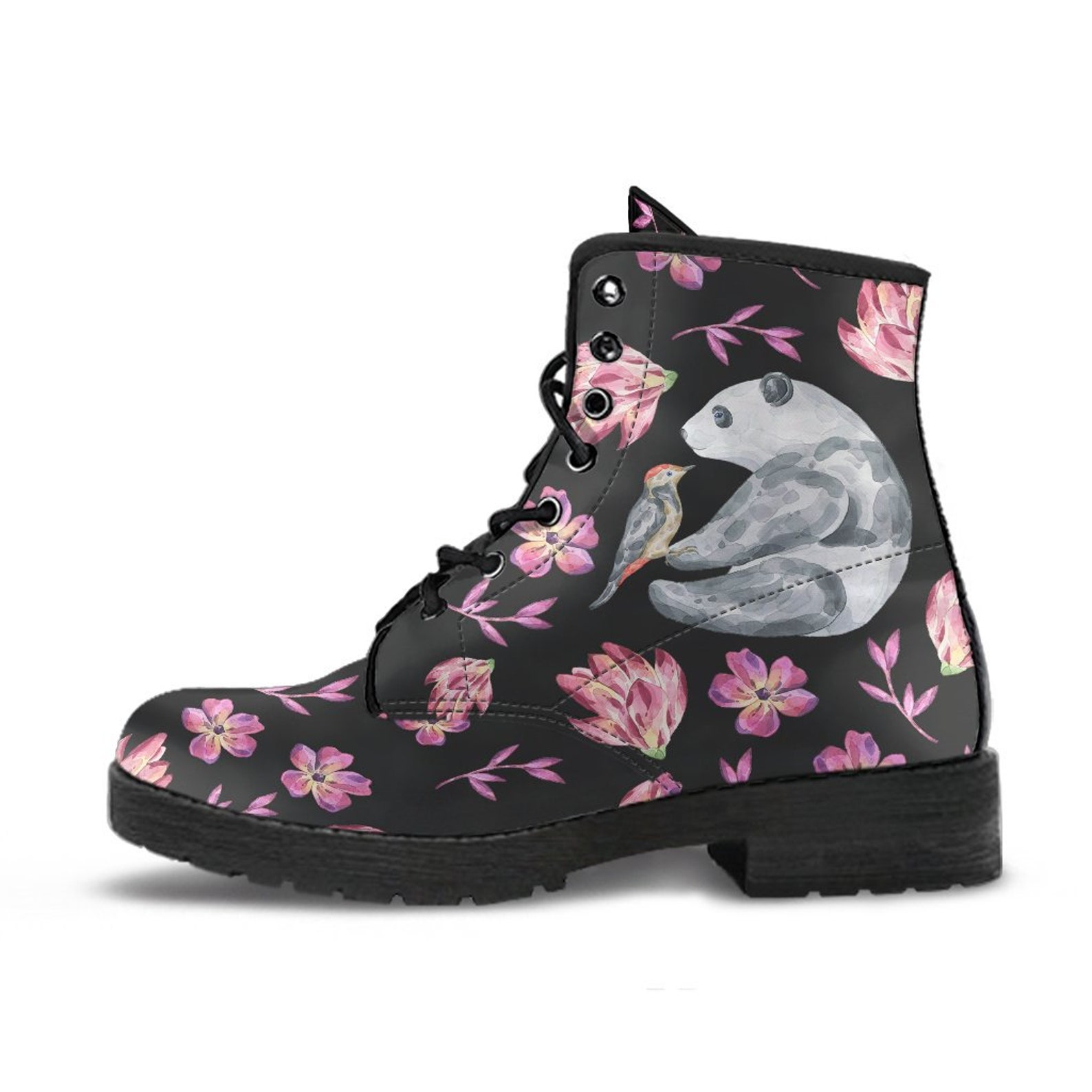 Cute Panda Floral Boots // Handmade Boho Animal Combat Boots - Etsy