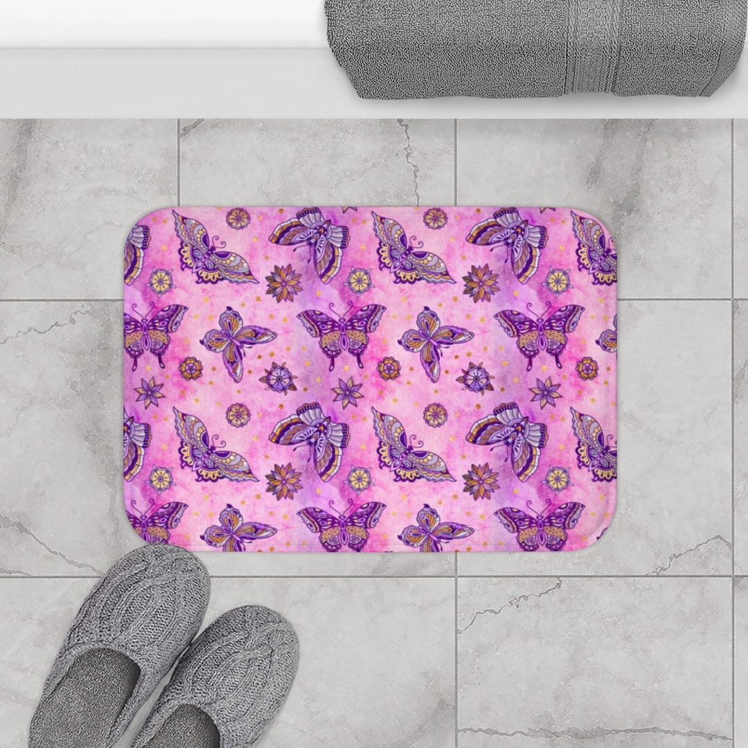 Butterfly Kawaii Bath Mat Cute Kids Bath Mat Boho Bath Mat Shower Rug ...