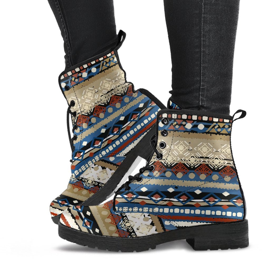 Ethnic Aztec Boho Vegan Leather Boots // Handmade Colorful | Etsy