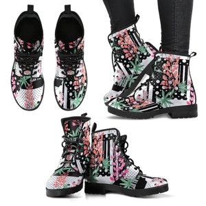 Stylish Abstract Pop Art Boots / Floral Womens Combat Boots / Vegan ...