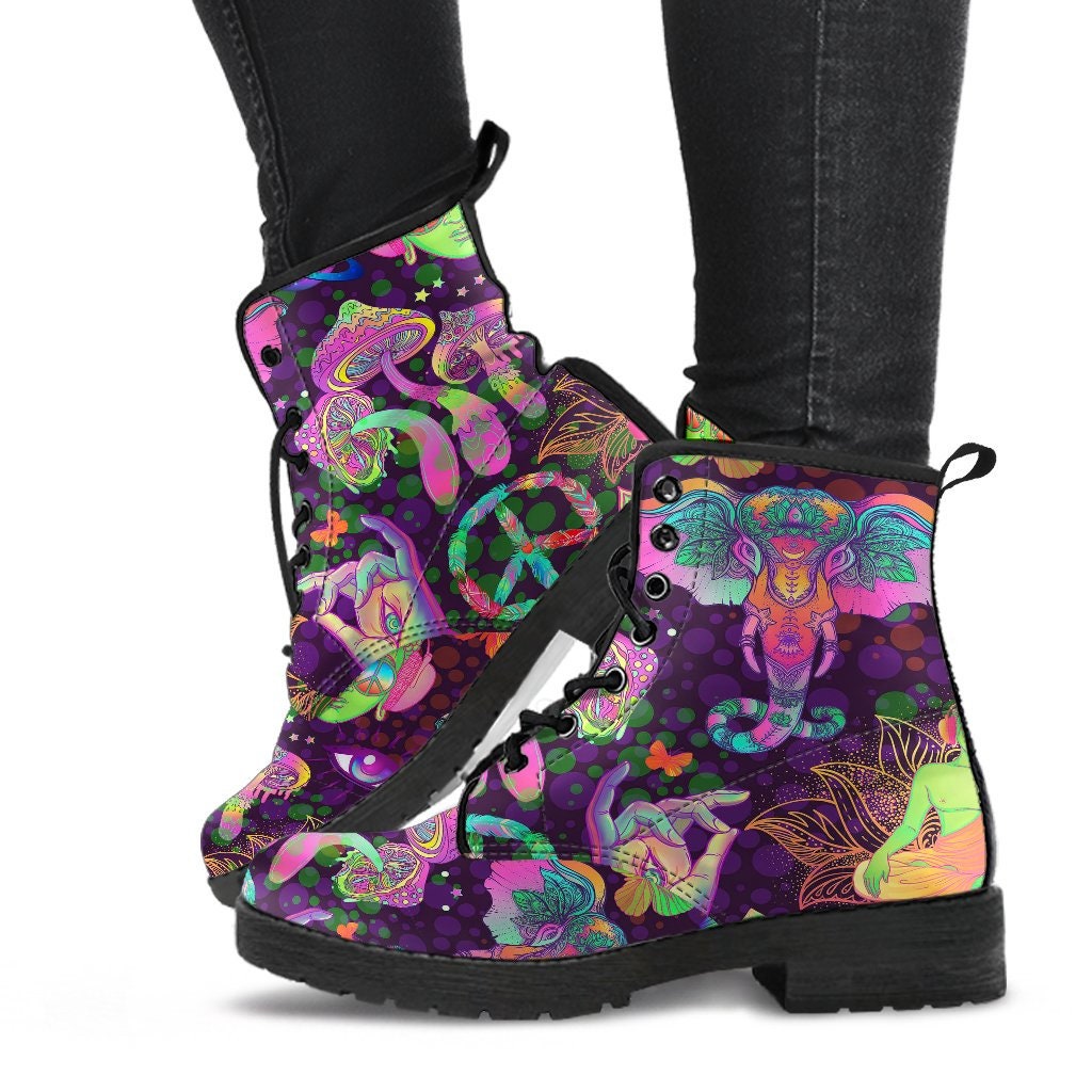 Psychedelic Boots // Trippy Mushroom Combat Boots // Elephant - Etsy