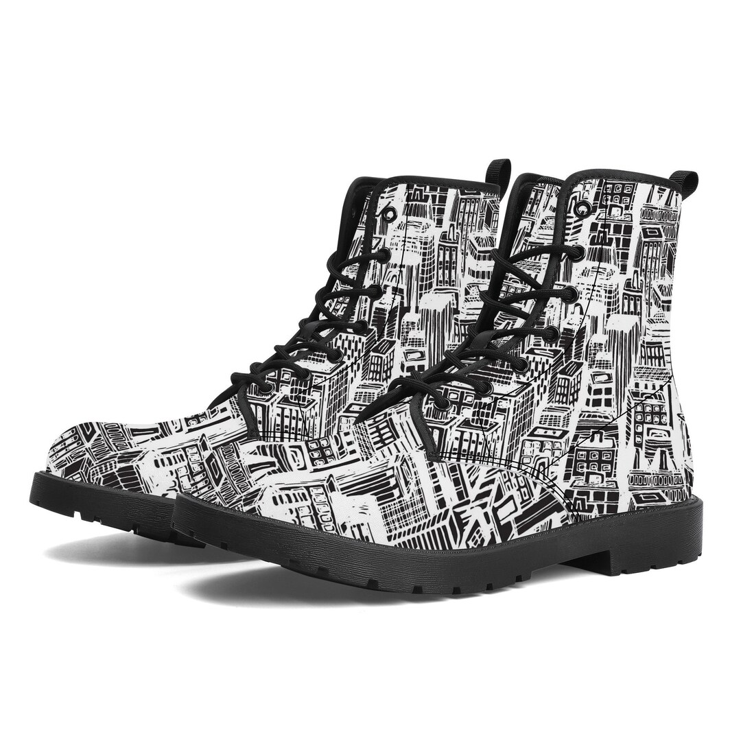 Urban City Boots // Street Art Combat Boots // Vegan Leather - Etsy