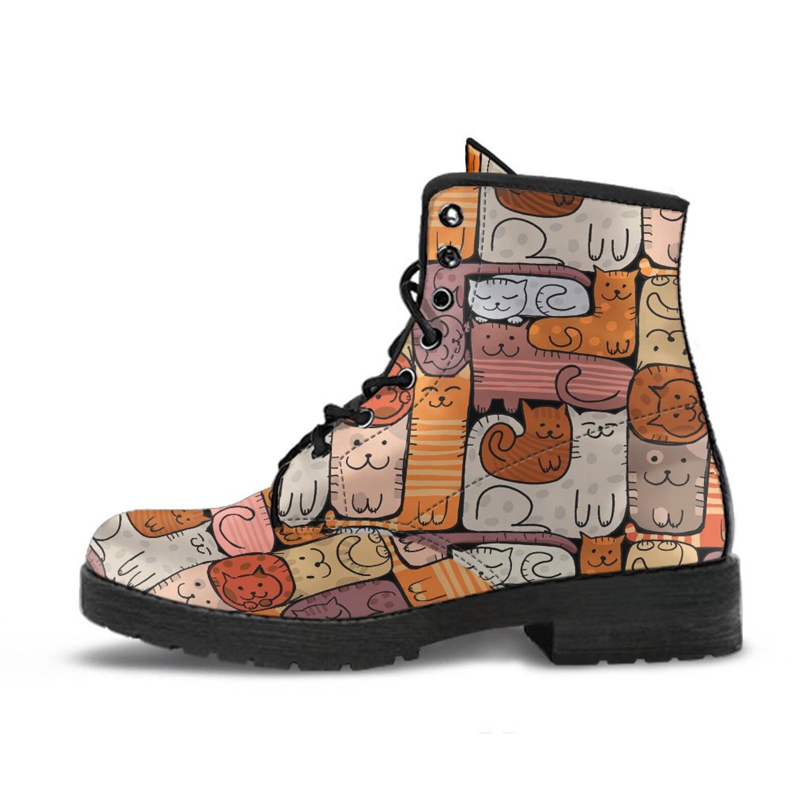 Funny Cat Boots / Cute Cats Combat Boots / Cartoon Cats Vegan - Etsy