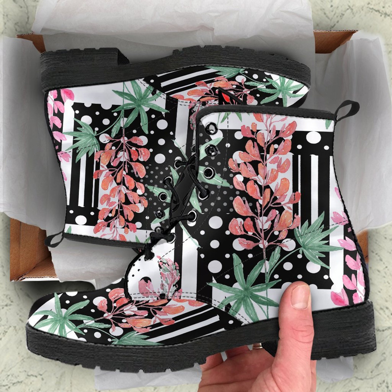 Stylish Abstract Pop Art Boots / Floral Womens Combat Boots / | Etsy