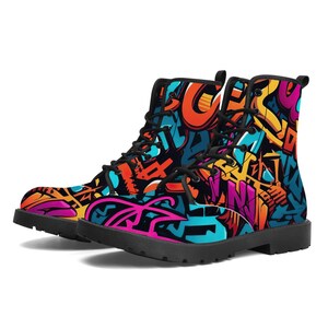 Graffiti Boots / Urban Street Art Combat Boots / Vegan Leather Boots ...