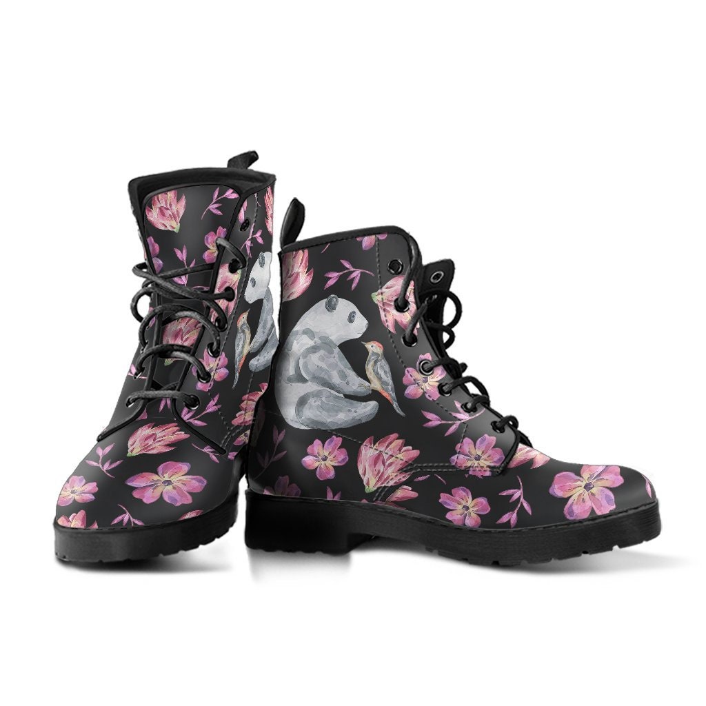 Cute Panda Floral Boots // Handmade Boho Animal Combat Boots - Etsy