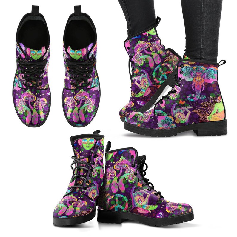 Psychedelic Boots // Trippy Mushroom Combat Boots // Elephant - Etsy