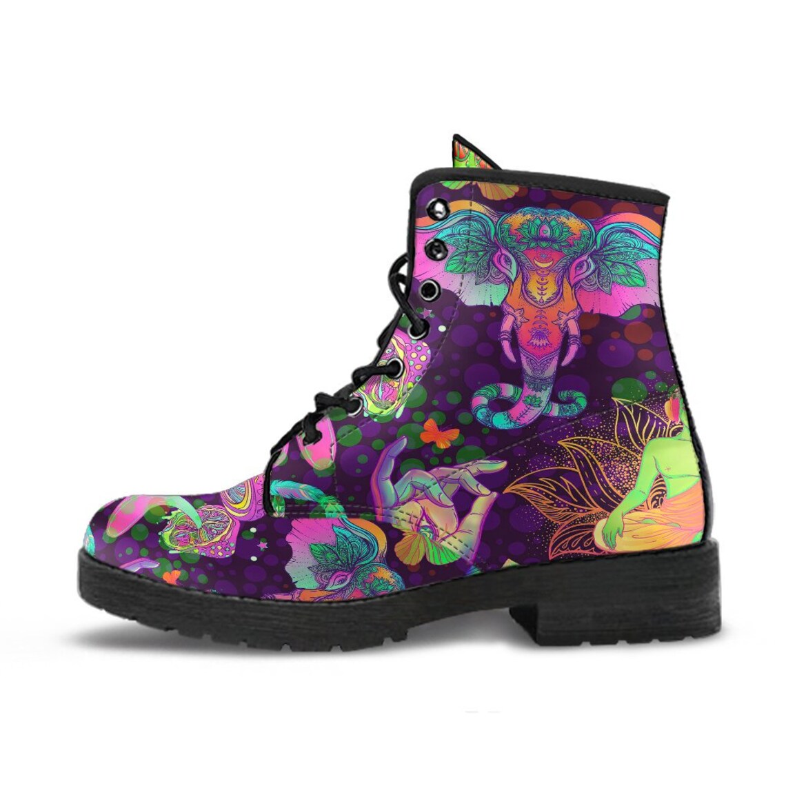 Psychedelic Boots // Trippy Mushroom Combat Boots // Elephant | Etsy