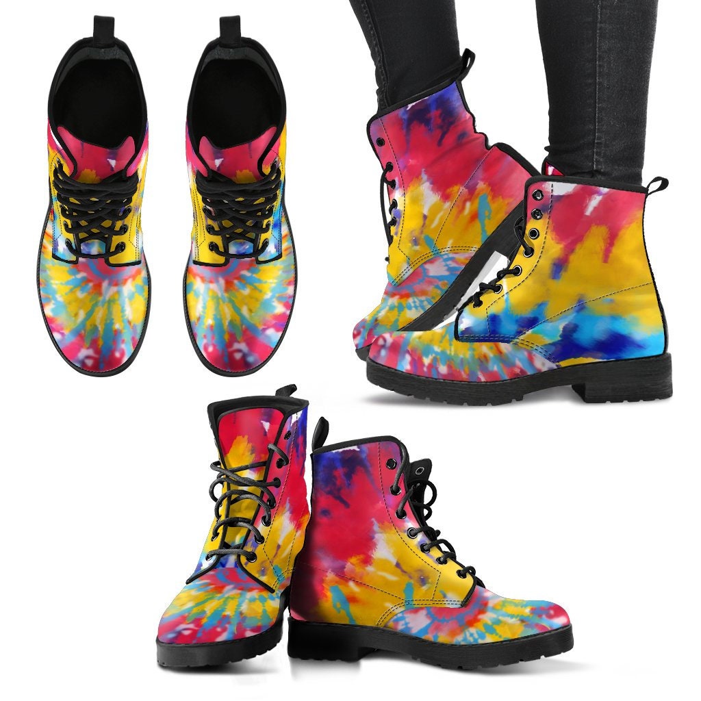 Trippy Hippie Rainbow Colorful Boots / Colourful Tie Dye Shoes - Etsy