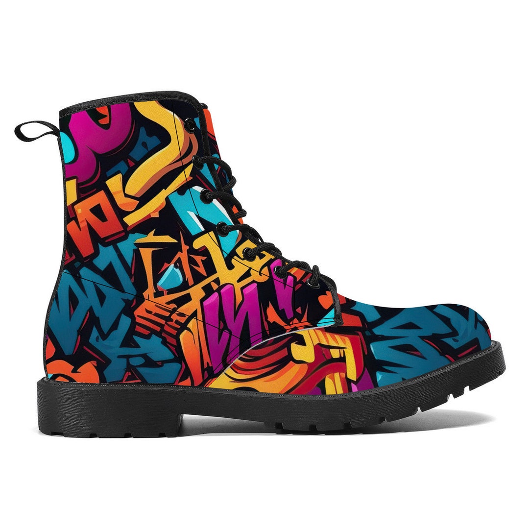 Graffiti Boots / Urban Street Art Combat Boots / Vegan Leather Boots ...