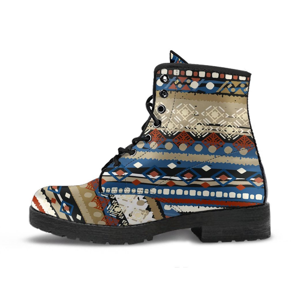 Ethnic Aztec Boho Vegan Leather Boots // Handmade Colorful | Etsy