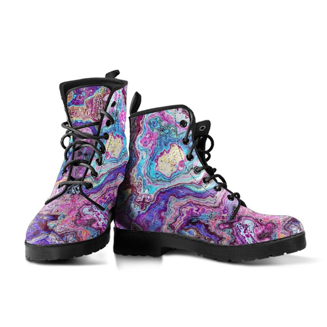 Marble Psychedelic Boots / Trippy Rainbow Combat Boots / Vegan - Etsy