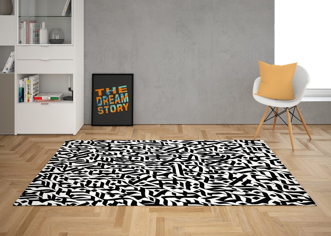 Calligraphy Art Area Rug Graffiti Black and White Rug - Etsy