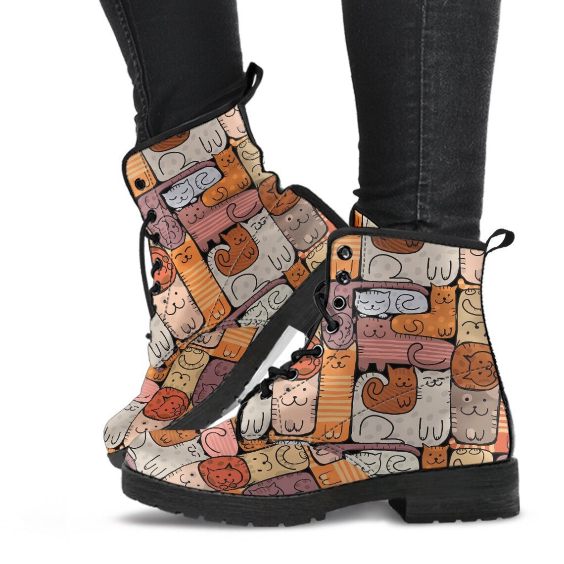 Funny Cat Boots / Cute Cats Combat Boots / Cartoon Cats Vegan - Etsy