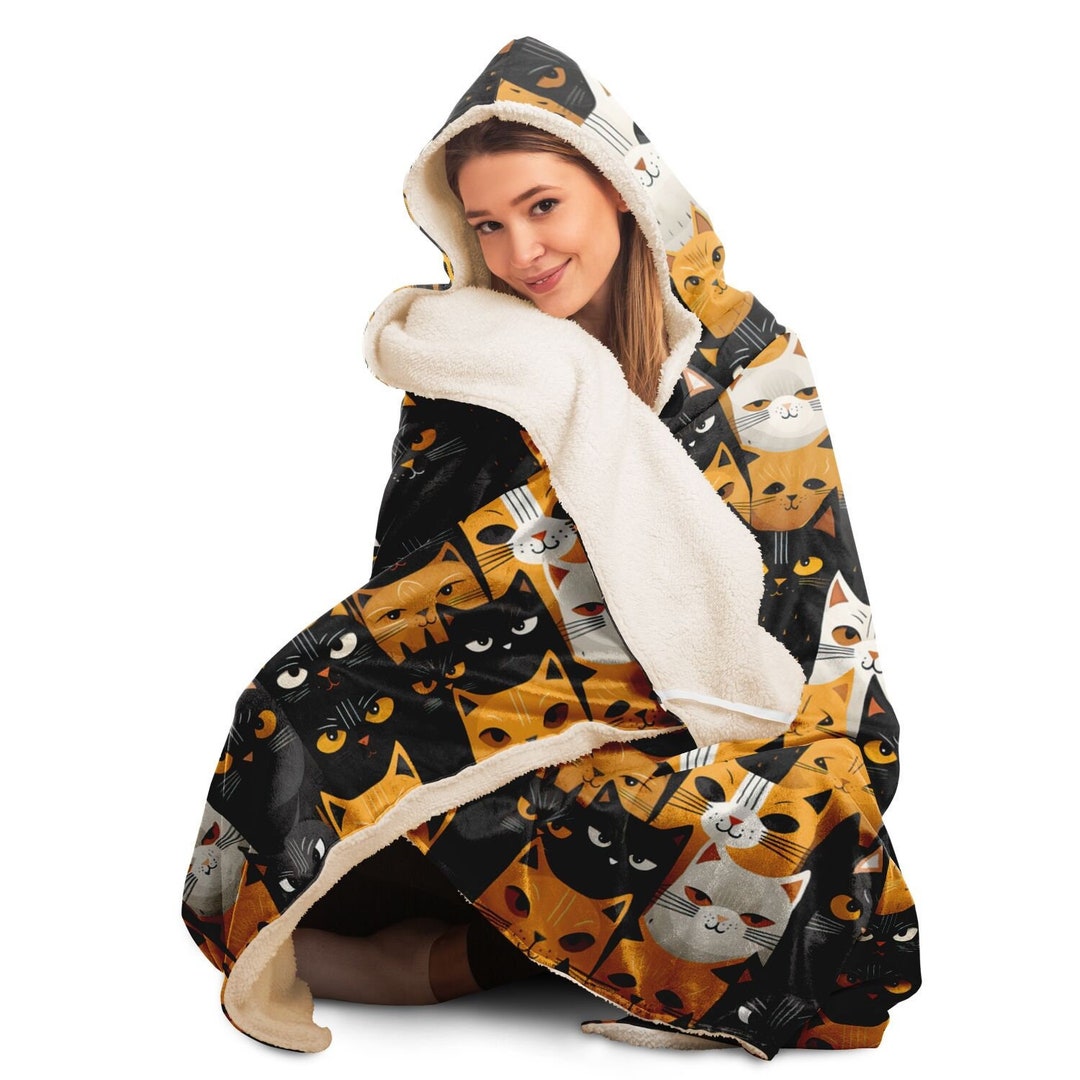 Cats Hooded Blanket Cute Cat Throw Adorable Kitty Hoody Blanket Kids ...