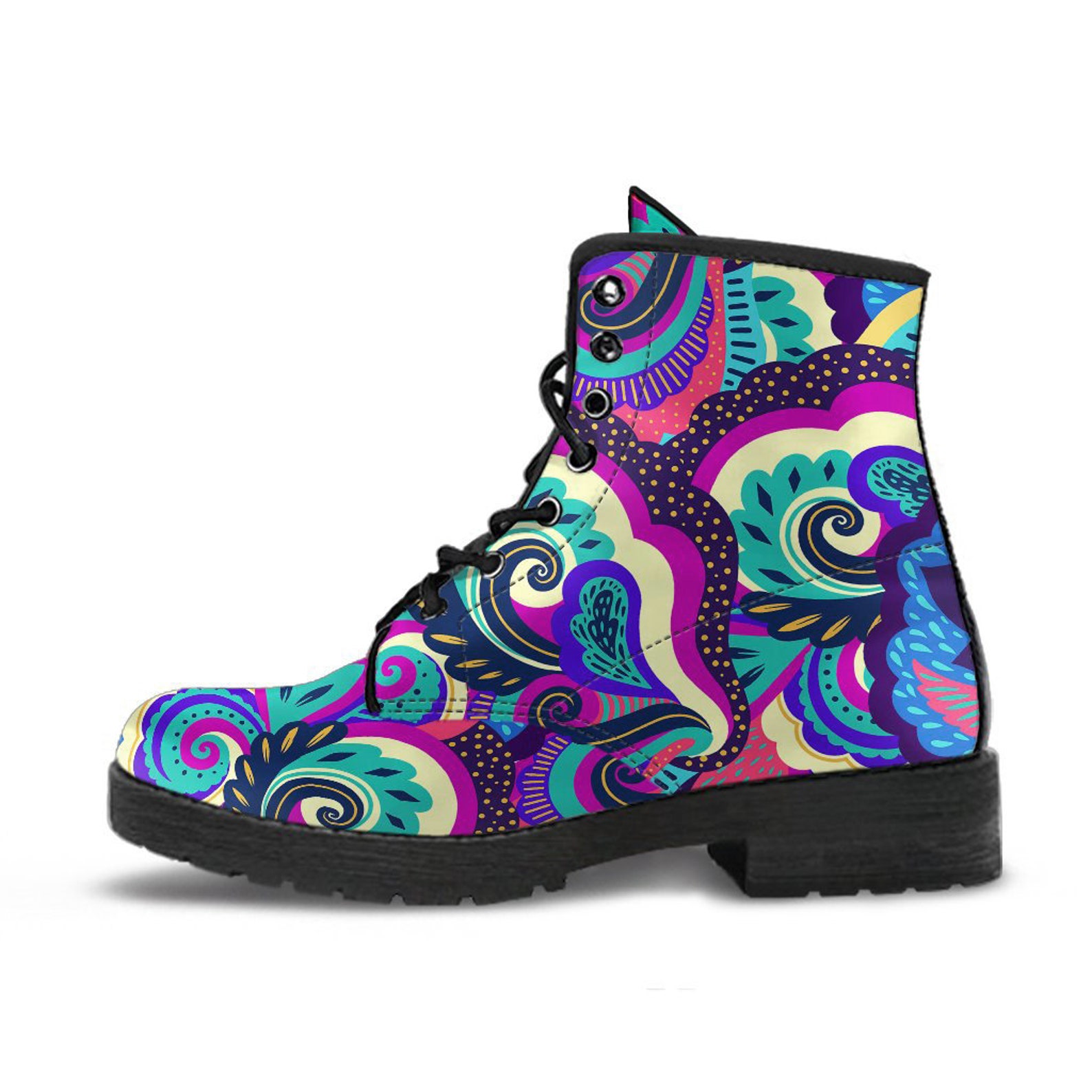 Psychedelic Colorful Boots Trippy Paisley Combat Boots - Etsy