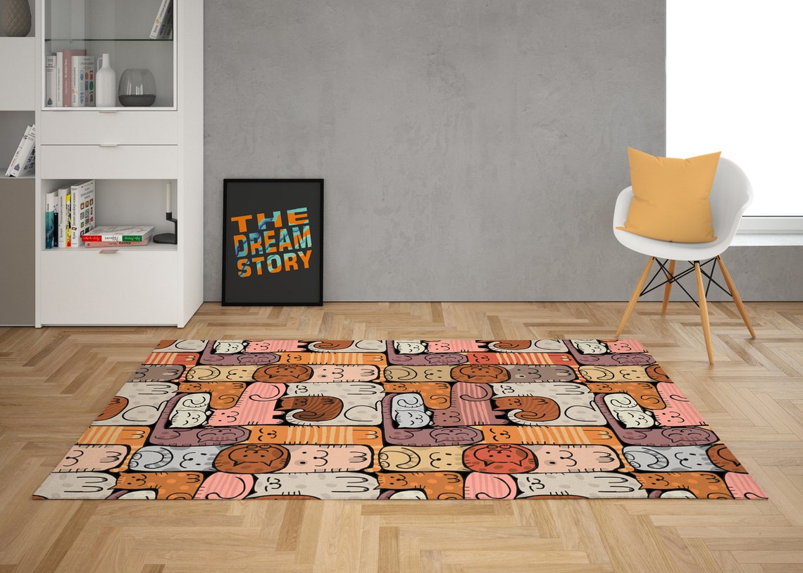 Funny Cat Area Rug Cute Cat Puzzle Rug Cat Lover Groovy - Etsy