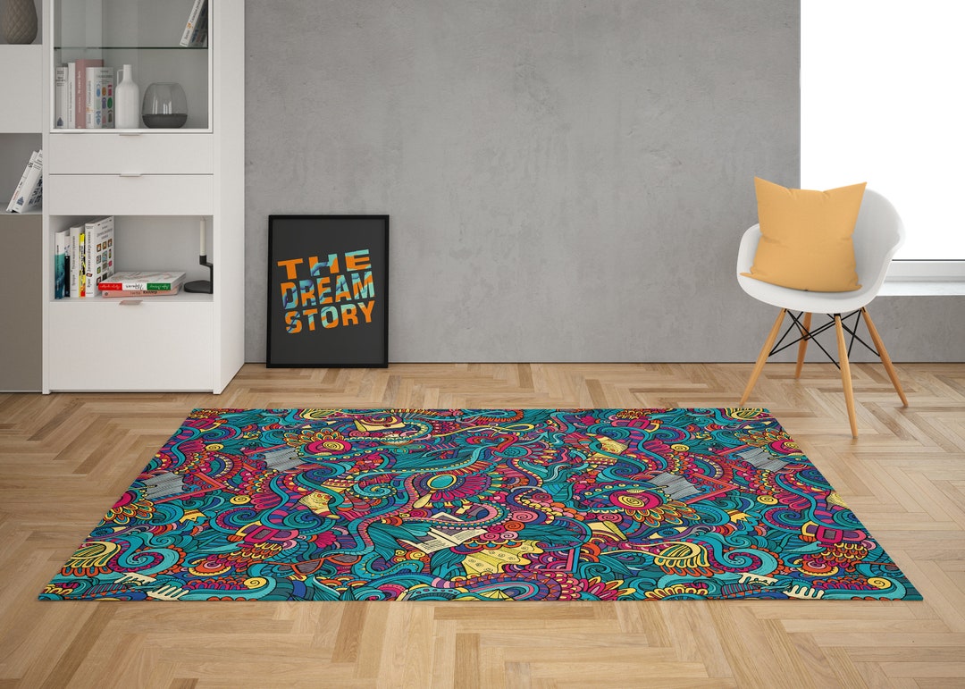 Trippy Doodles Area Rug Psychedelic Rug Hypebeast Groovy Abstract Cool ...