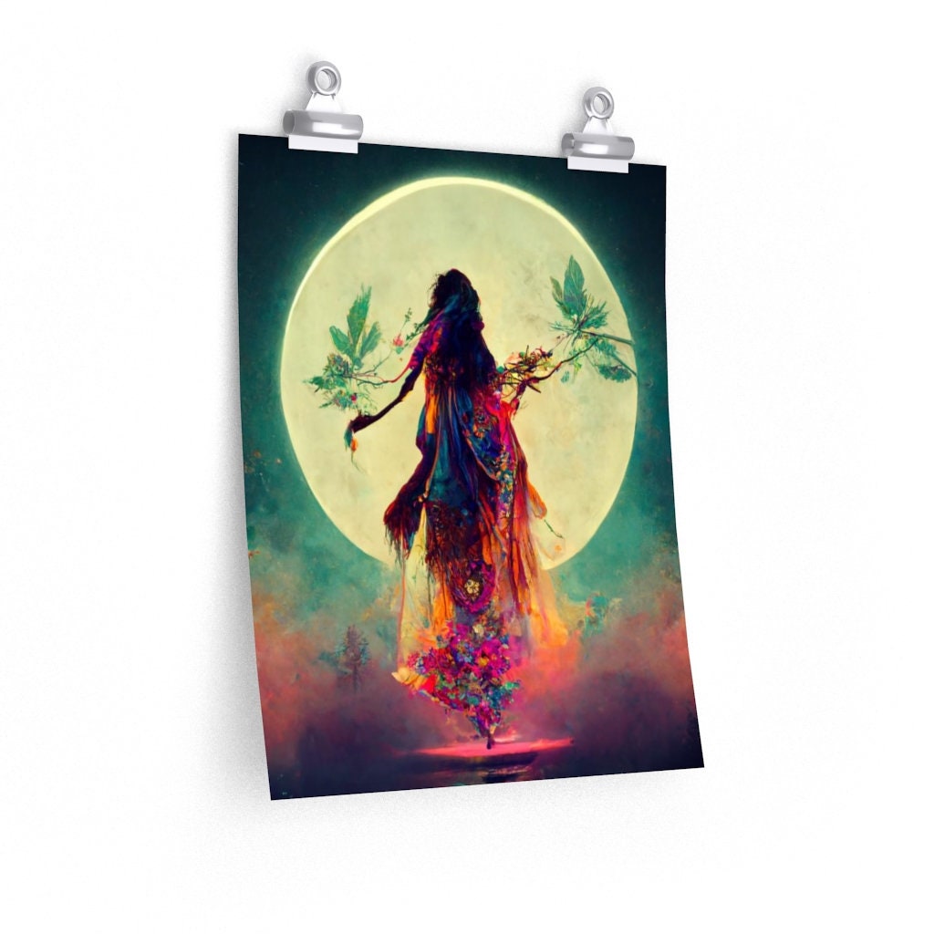 Goddess Woman Full Moon Ritual Wiccan Portre Witchy Wall Decor, Wiccan ...