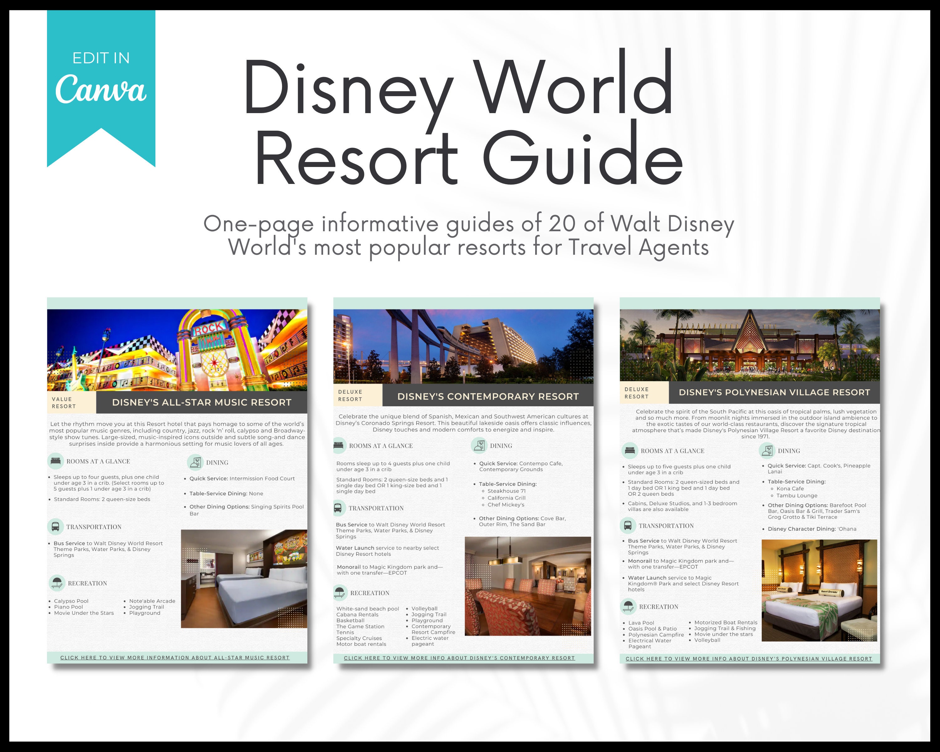 WDW Resort Guide Travel Agent Template - Etsy